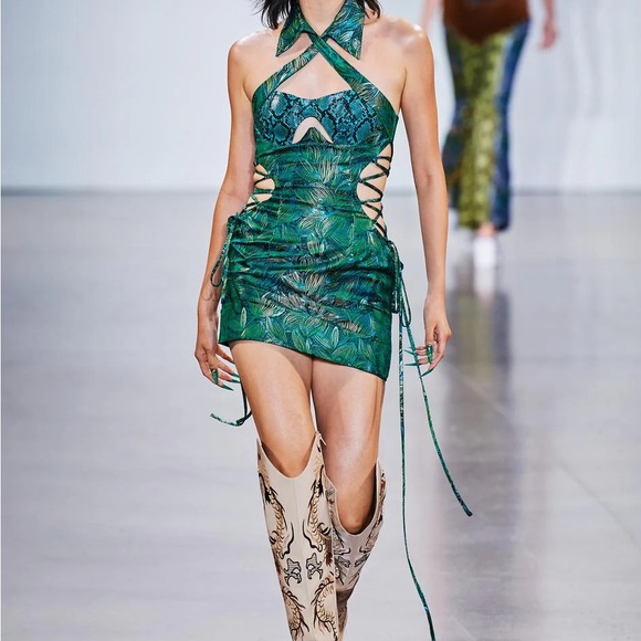 Kim Shui | Dresses | Kim Shui Studio Green Brocade Cut Out Dress | Poshmark